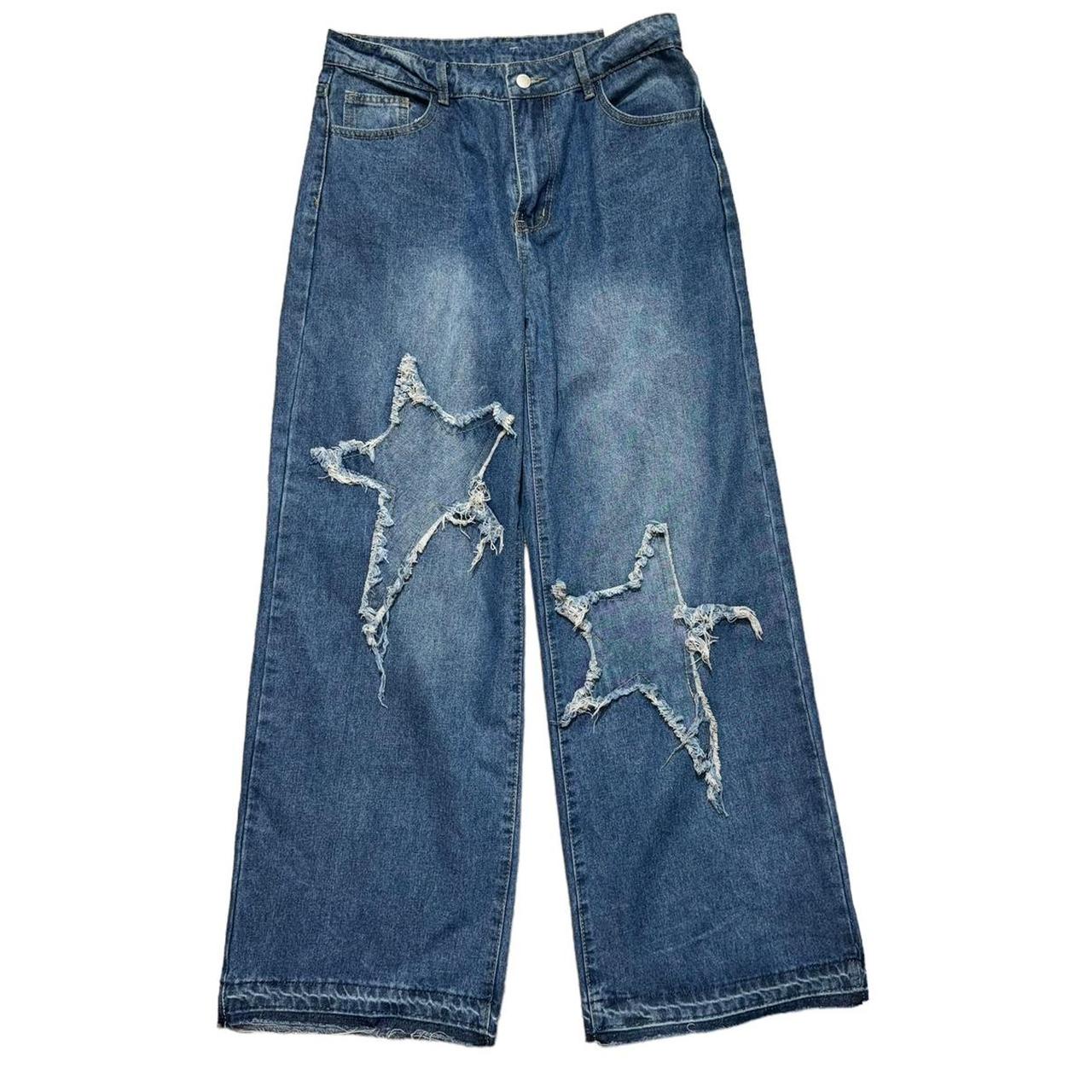 Distressed y2k style star jeans with a baggy fit... - Depop