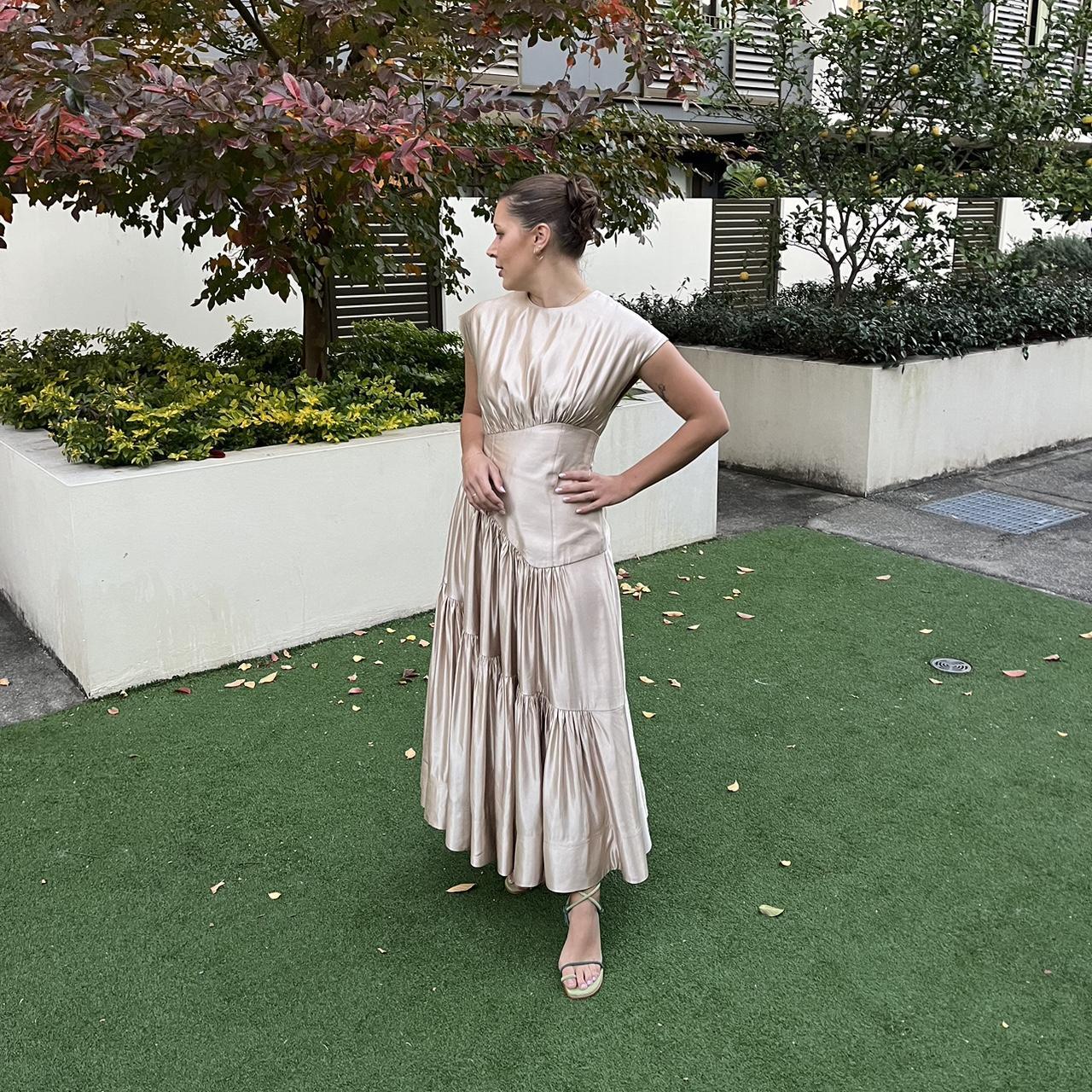 Aje Serendipity Reflection Midi Dress in Champagne... | Depop