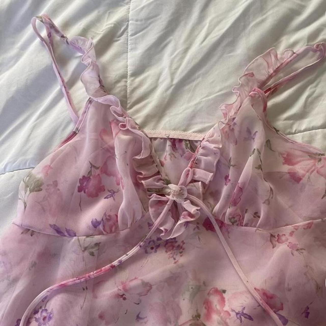 vintage floral slip dress! dainty sheer dress with a... - Depop