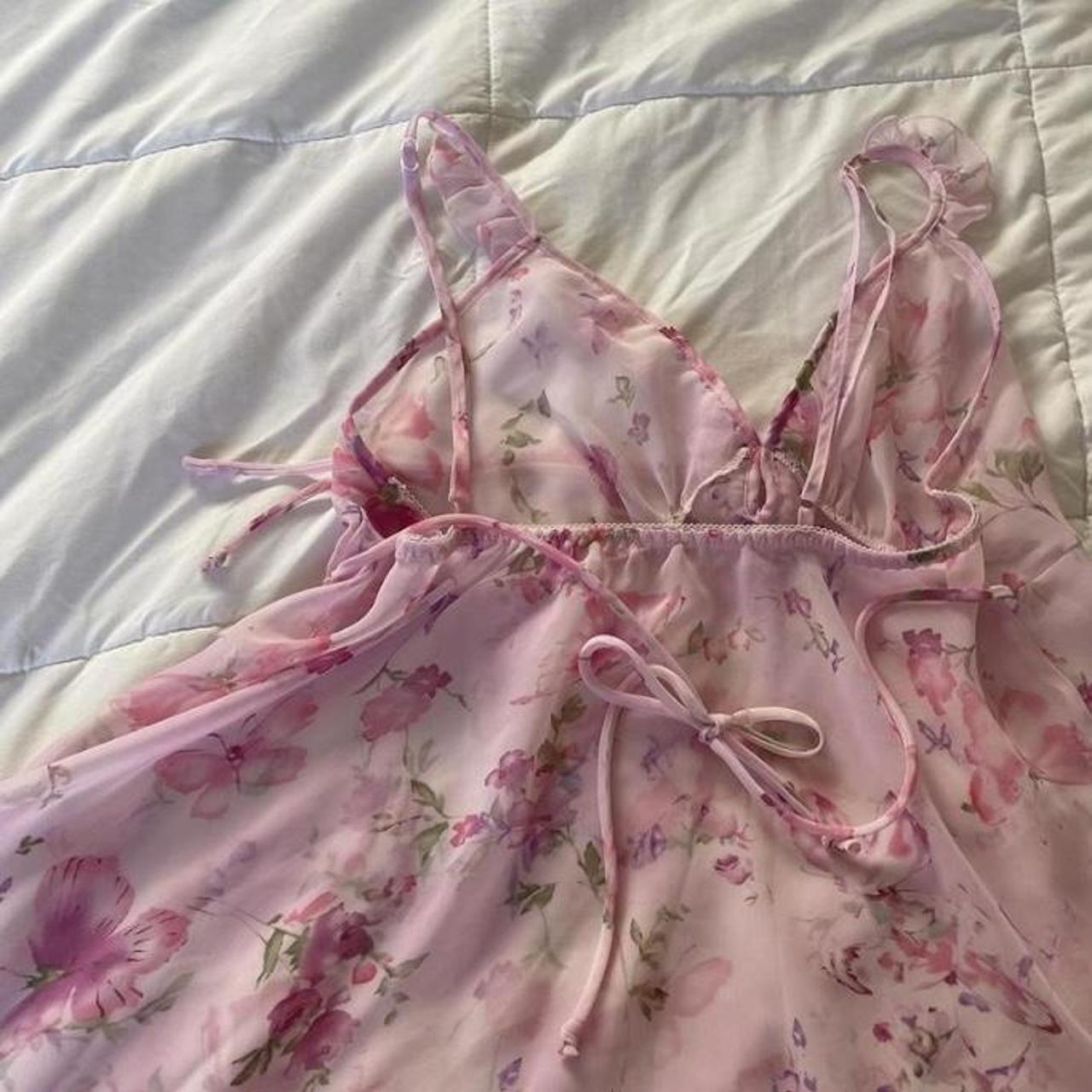 vintage floral slip dress! dainty sheer dress with a... - Depop