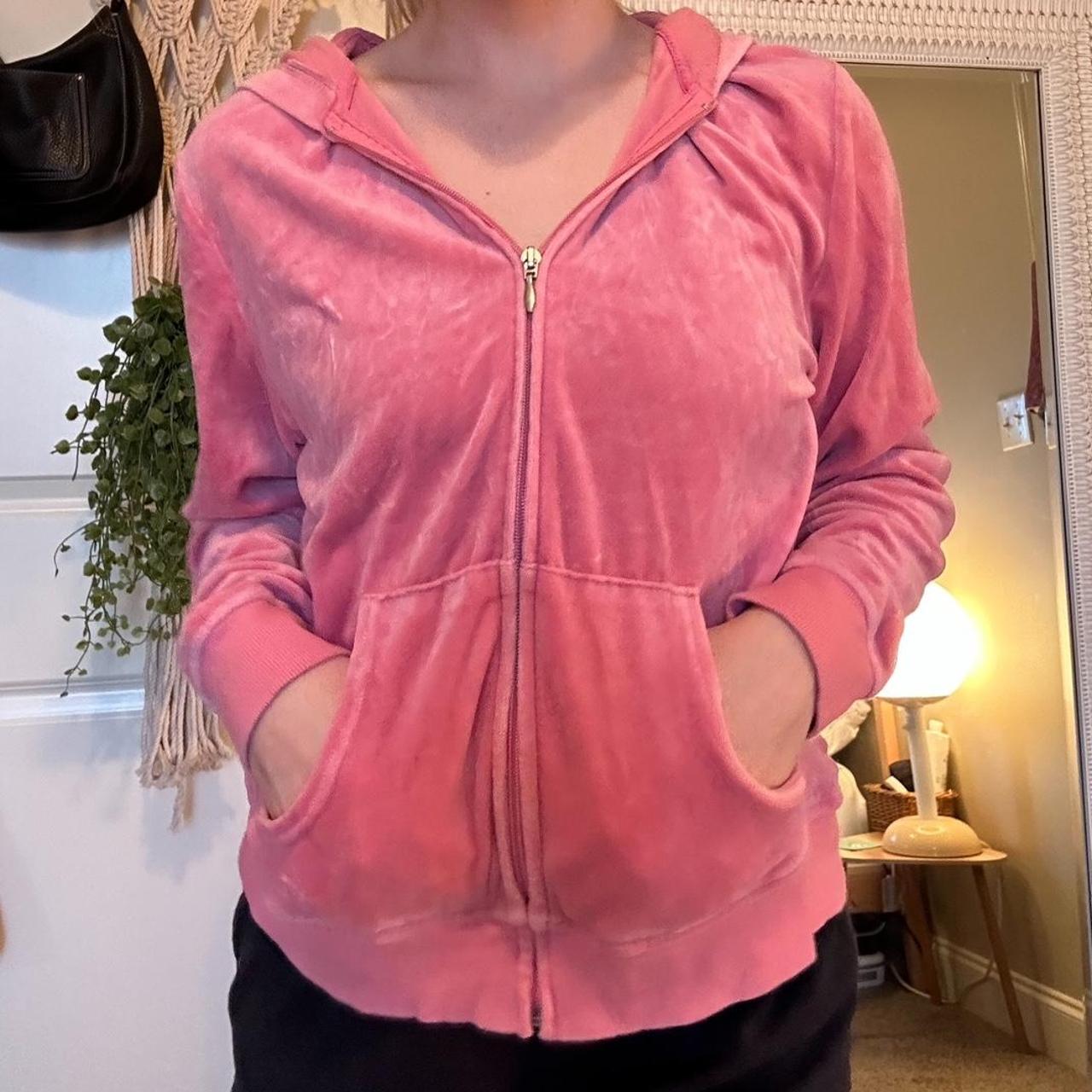 Pink velvet zip up athletic jacket. Fitted size XL.... - Depop