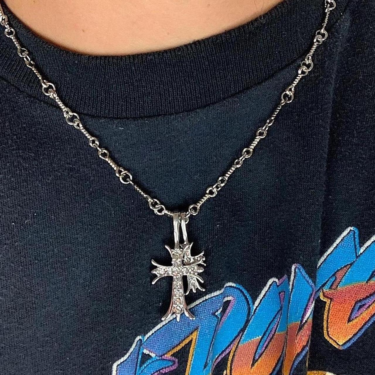 Vintage y2k style Double Cross Silver Necklace.... - Depop