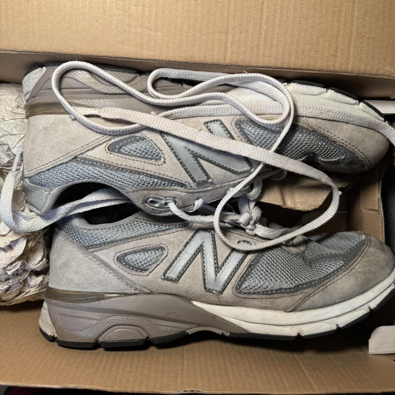 Roughly worn grey New balance 990s kid size :7... - Depop