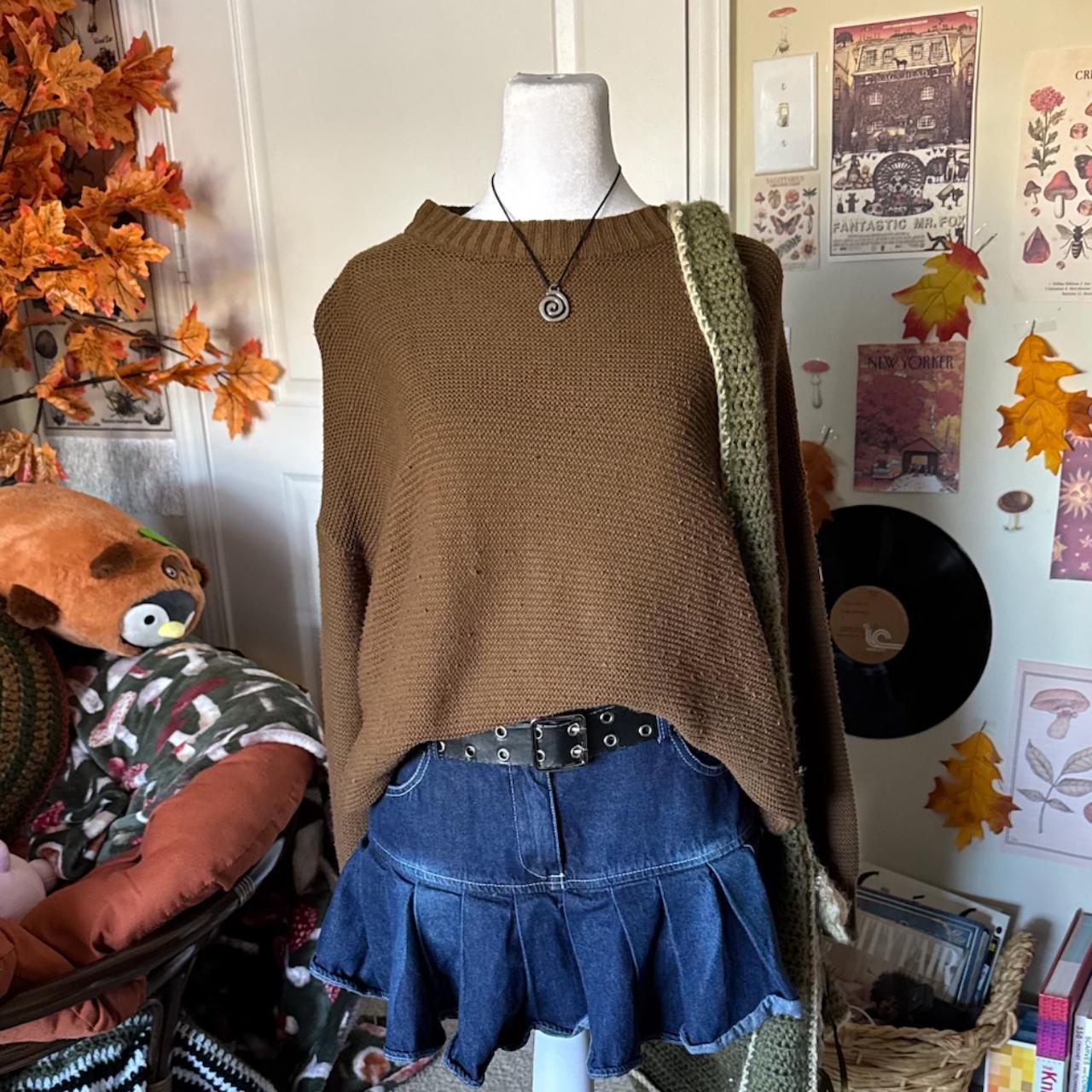 Brown garter knit stitch sweater ! has pilling... - Depop