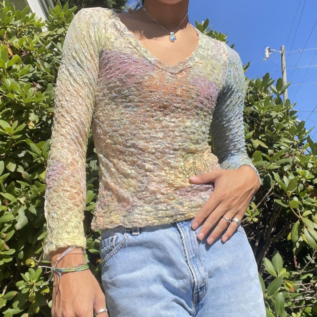 Stunning rainbow lace top🦄 2000s style lace top... - Depop