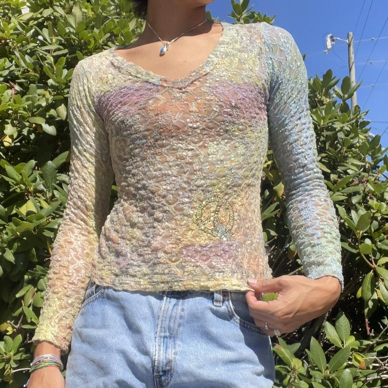 Stunning rainbow lace top🦄 2000s style lace top... - Depop