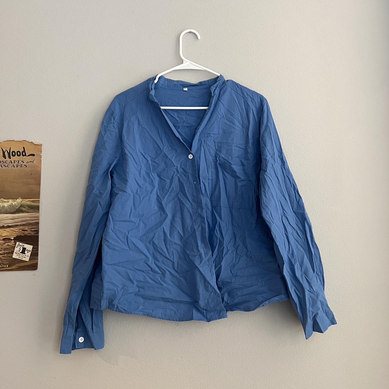 uniqlo blue blouse fits like an oversized small,... - Depop