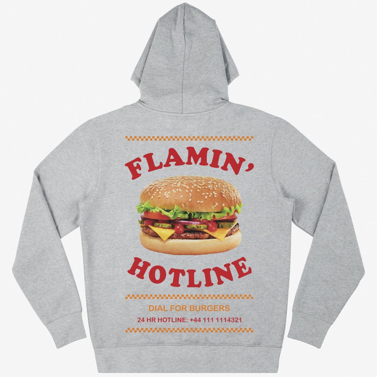 Flamin’ Hotline Unisex Burger Hoodie in Grey Dial... - Depop Flamin’ Hotline Unisex Burger Hoodie in Grey Dial... - Depop