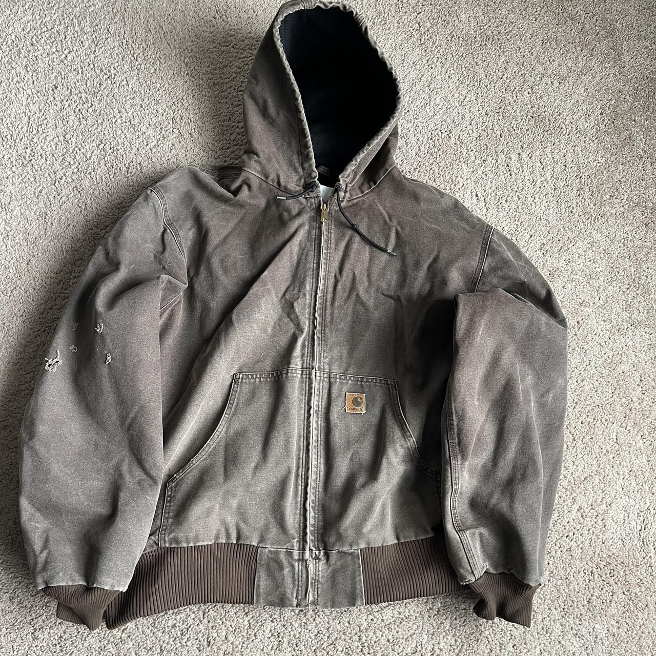 VINTAGE CARHARTT HOODED JACKET BROWN - Depop