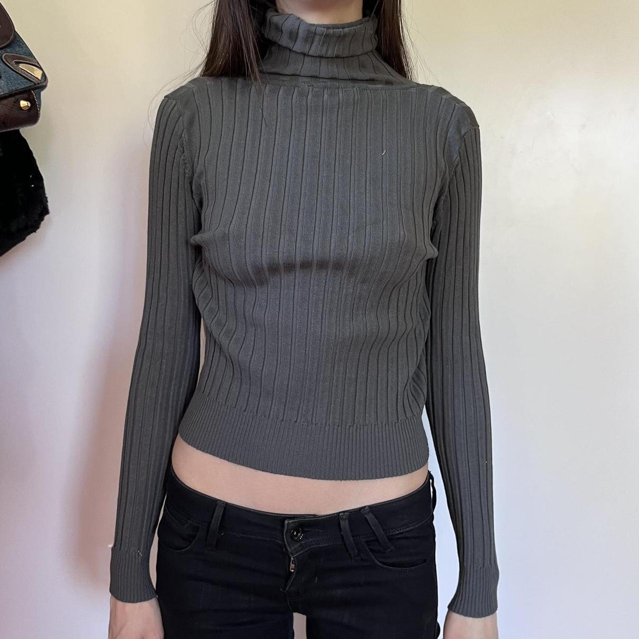 Zara dark grey ribbed long sleeve turtle neck sweater - Depop