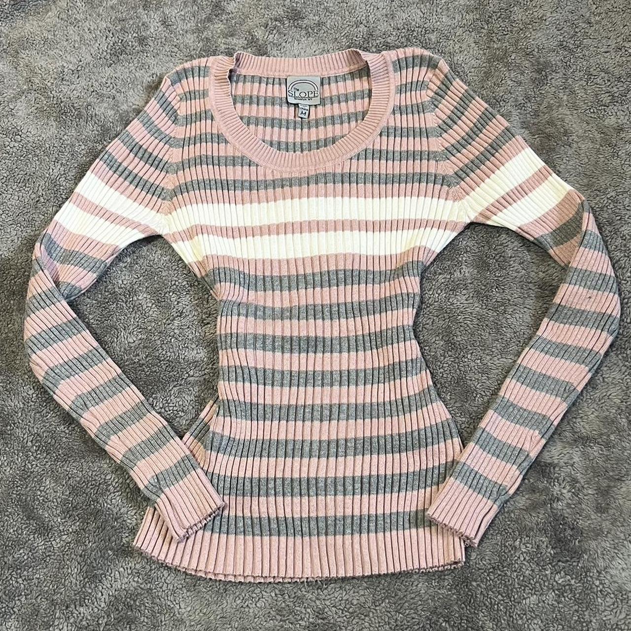 Vintage The Slope NY Pink striped sweater Y2K pink... - Depop