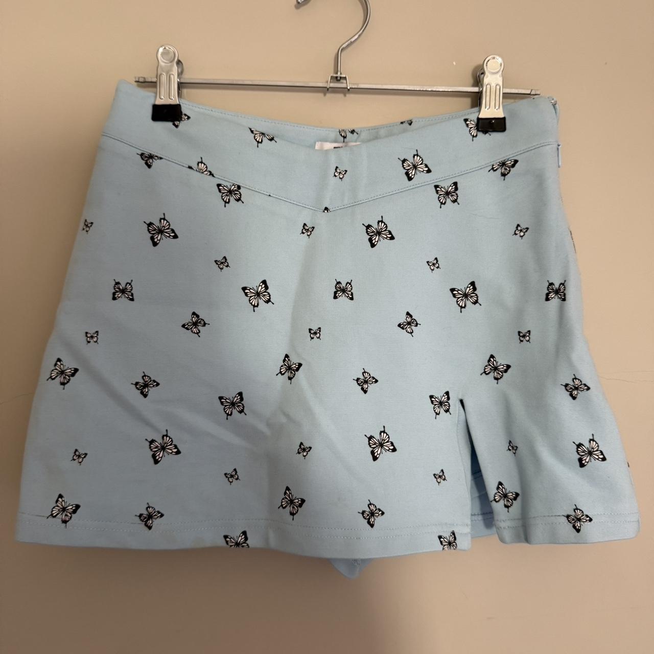 Tiger Mist blue mini skort with butterfly print... - Depop