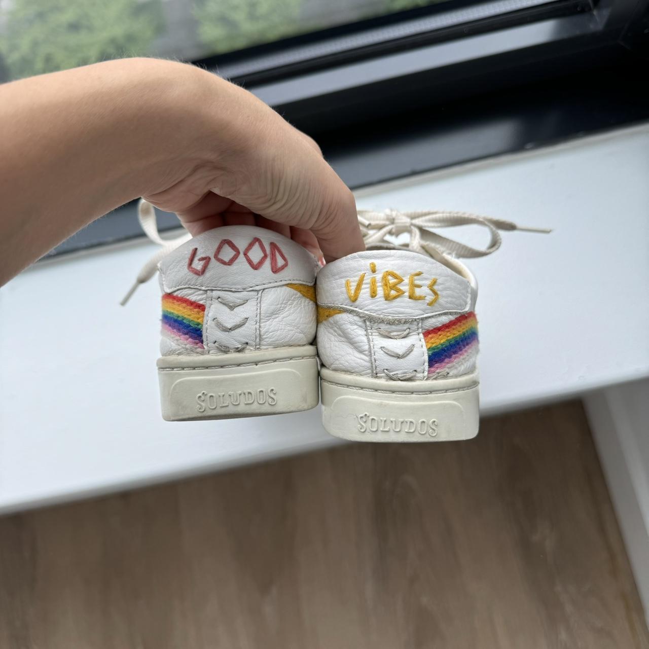 Soludos white sneakers with colorful design on the... - Depop