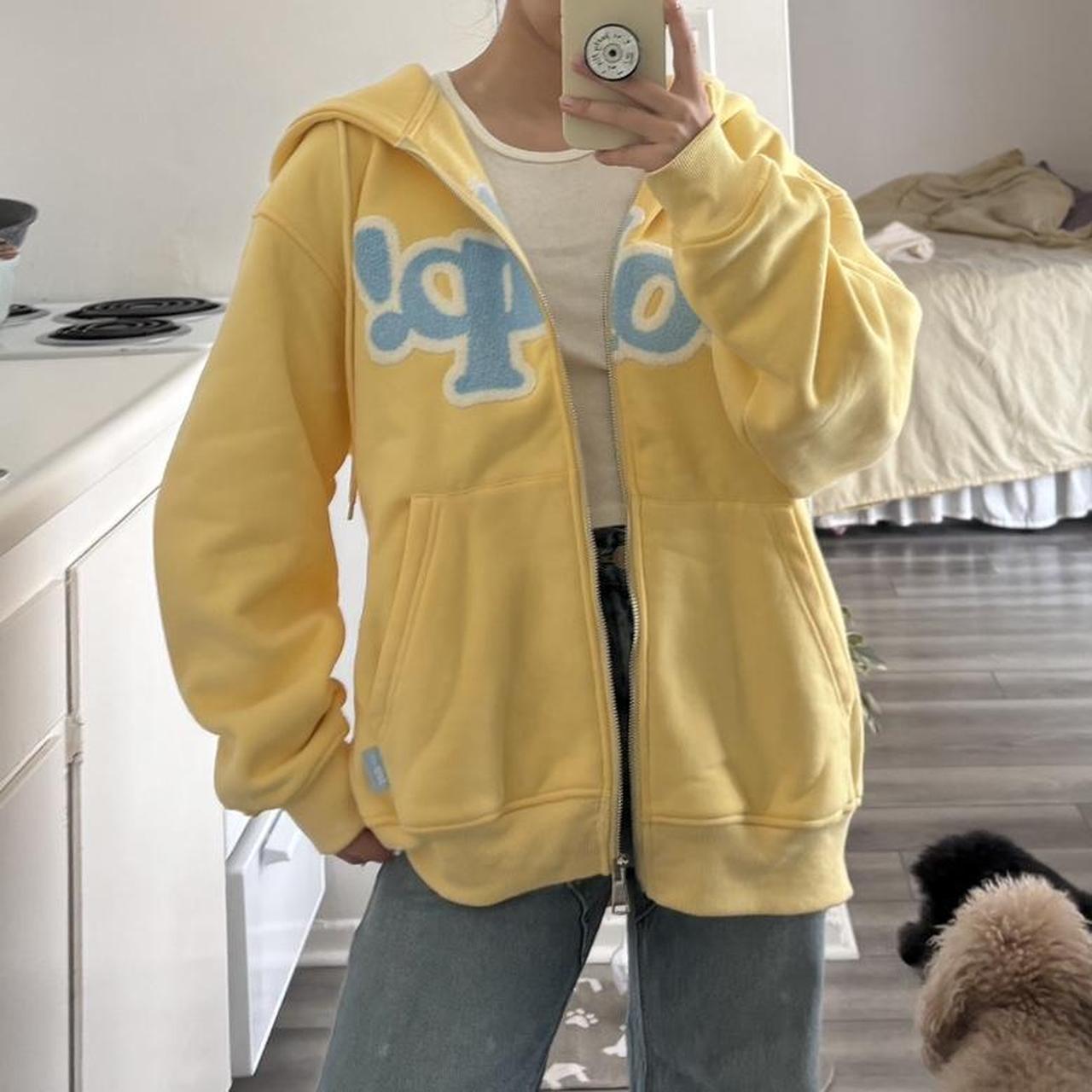 Yellow zip up hoodie - Depop