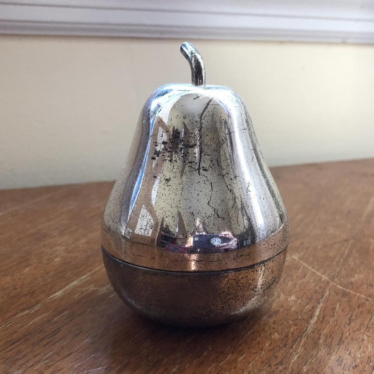 Vintage metal pear box Red velvet interior Jewelry... - Depop