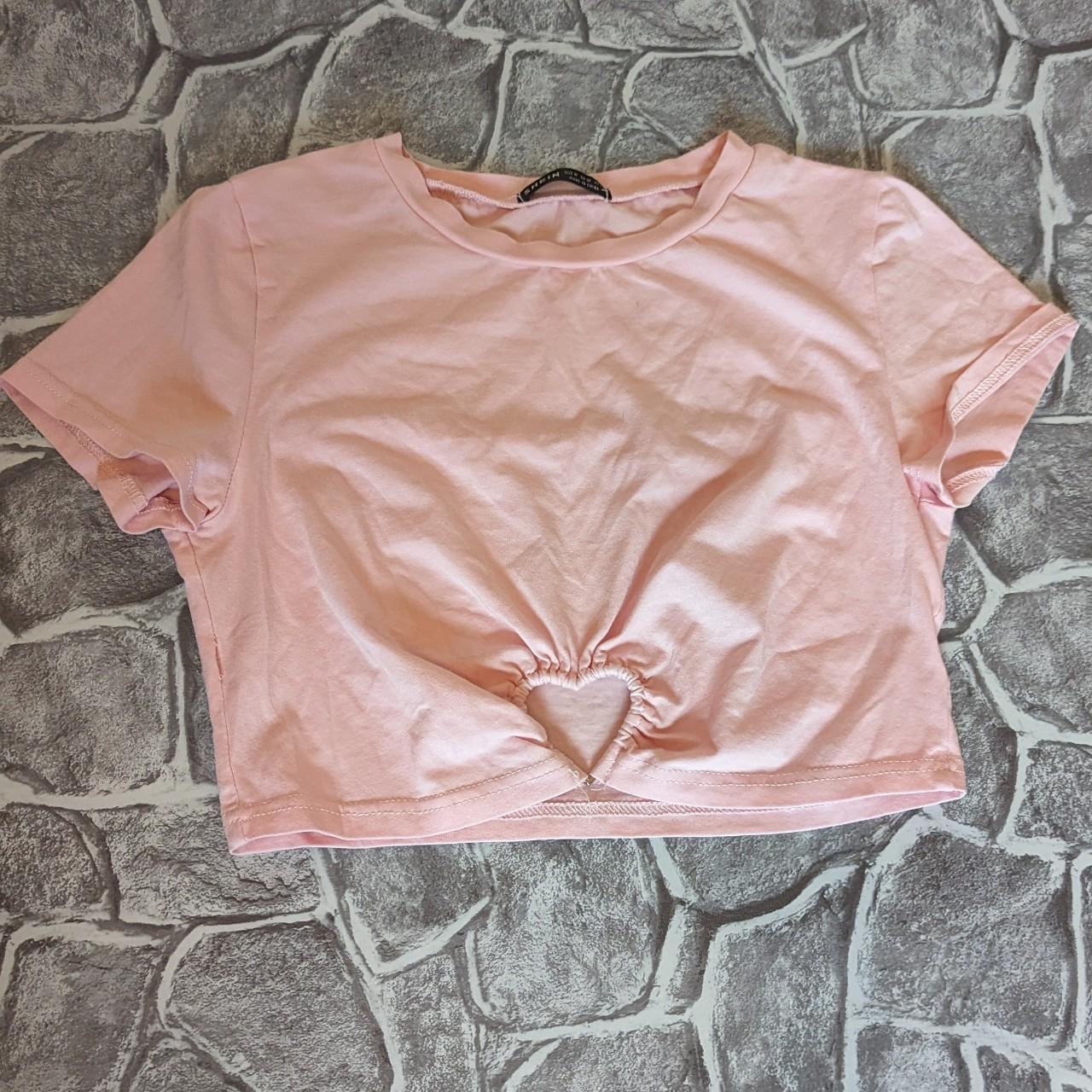 Pink Heart Crop Top Size US Medium No signs of... - Depop