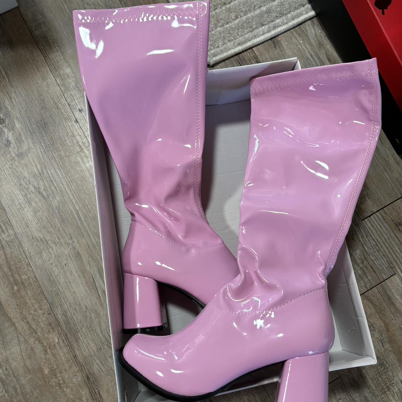 ellie - baby pink pvc gogo boots size 7 - brand... - Depop
