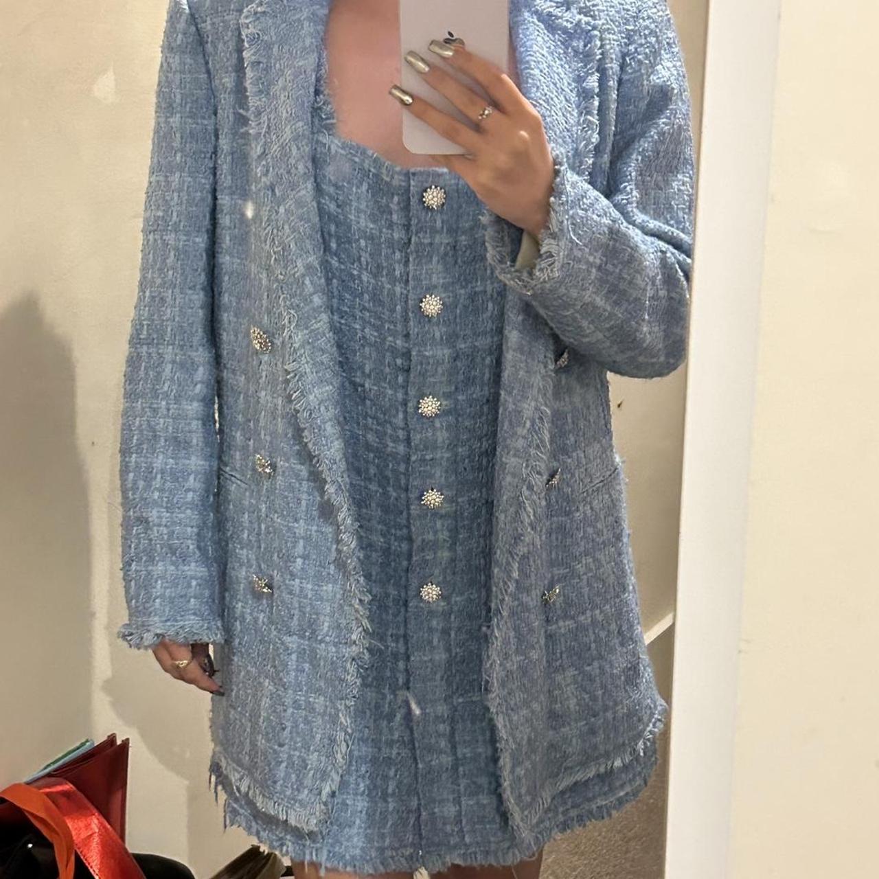 Zara blue tweed set dress and blazer A few catches... - Depop