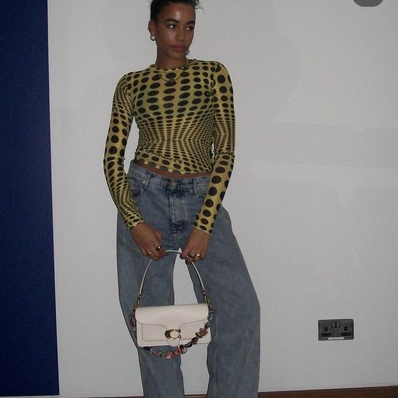 O MIGHTY YELLOW AND BLACK POLKA DOT TOP SIZE SMALL... - Depop