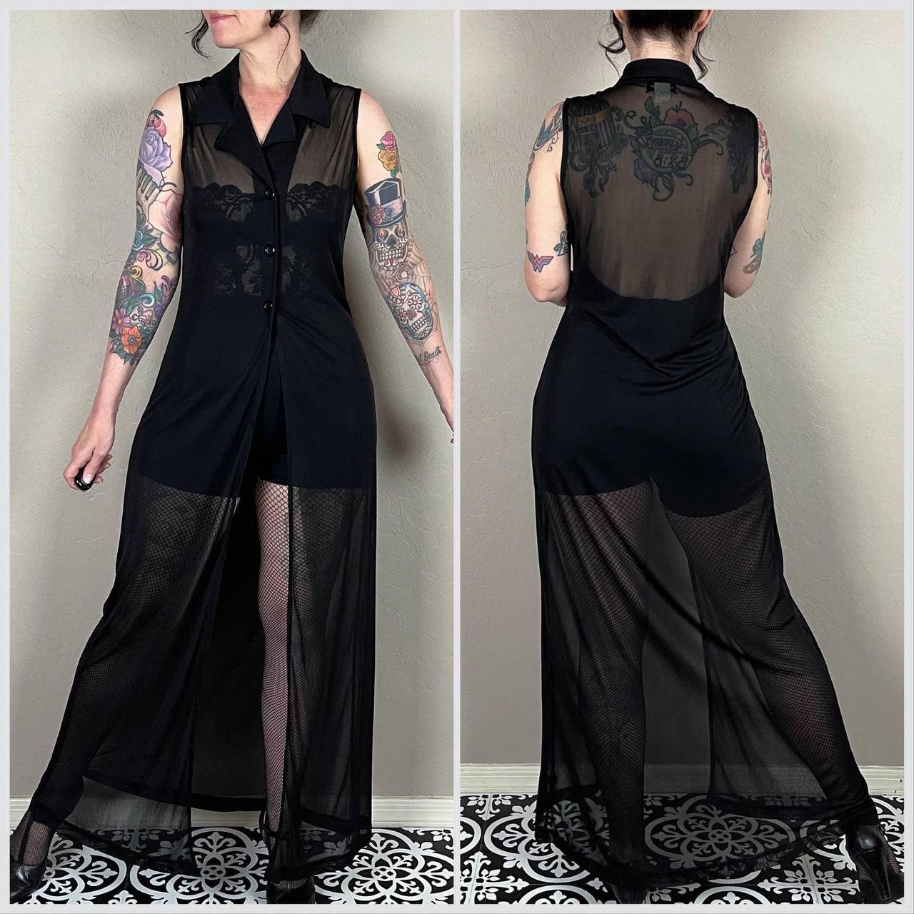 Vintage 1980s Sheer Black Mesh Sleeveless Long... - Depop