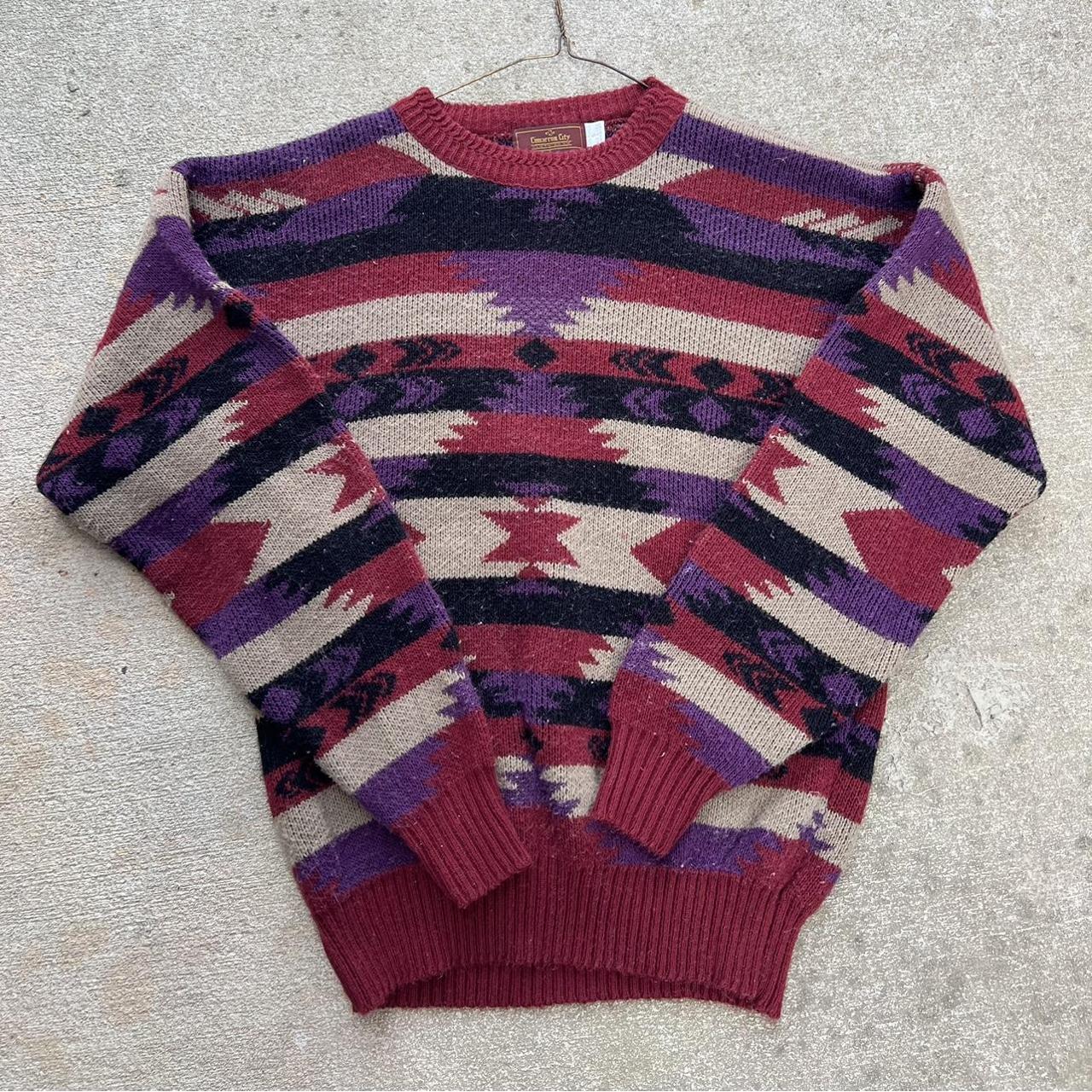 Vintage 90s Aztec print acrylic knit sweater. Only... - Depop
