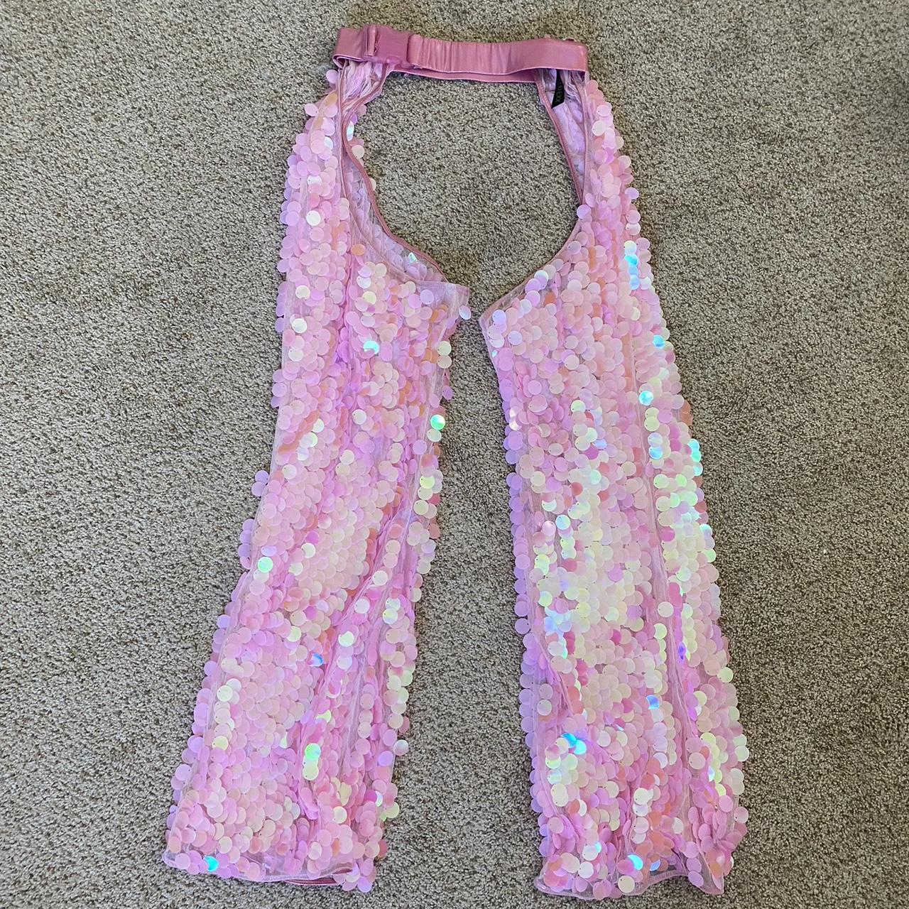 Dolls Kill Pink Sequin Rave Festival Chaps. Brand... - Depop