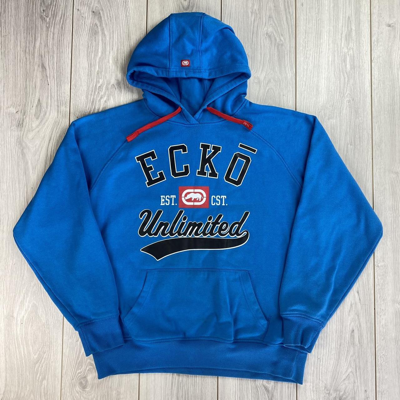 Ecko Unltd. Men's Blue and White Hoodie | Depop