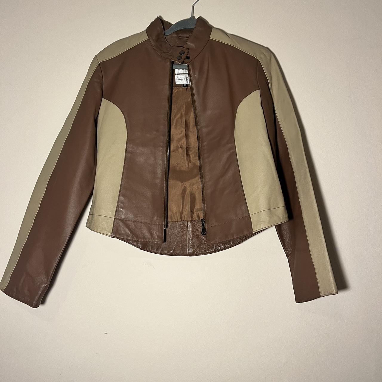 Genuine leather two tone italian jacket in tan and... - Depop