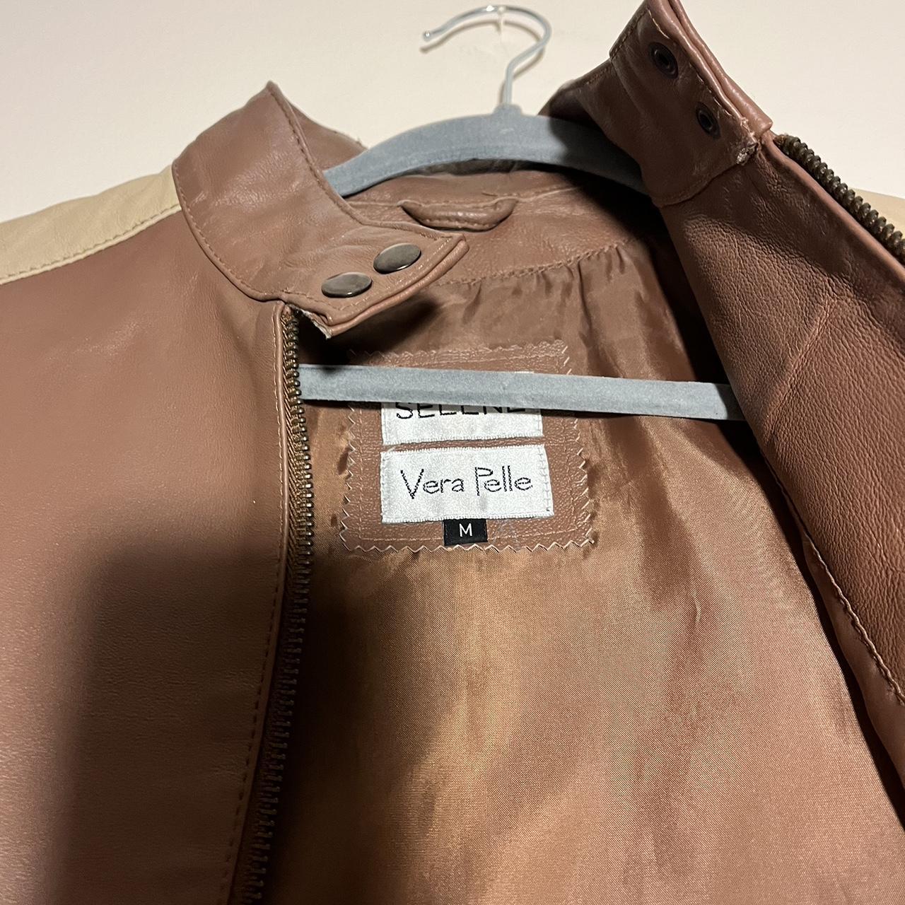 Genuine leather two tone italian jacket in tan and... - Depop