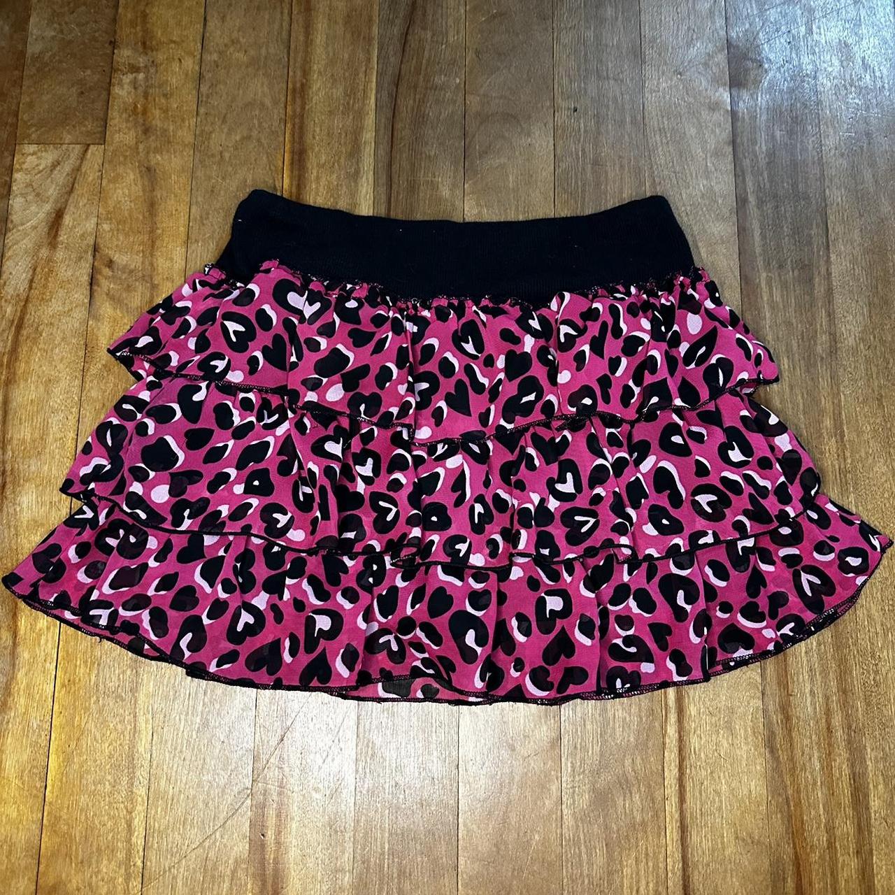 Y2K pink leopard print mini skirt. Cute ruffles, and... - Depop