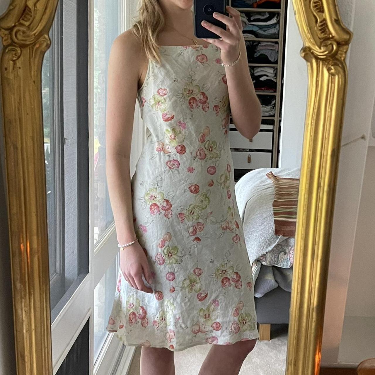 Vintage Jigsaw floral linen midi dress in size... - Depop