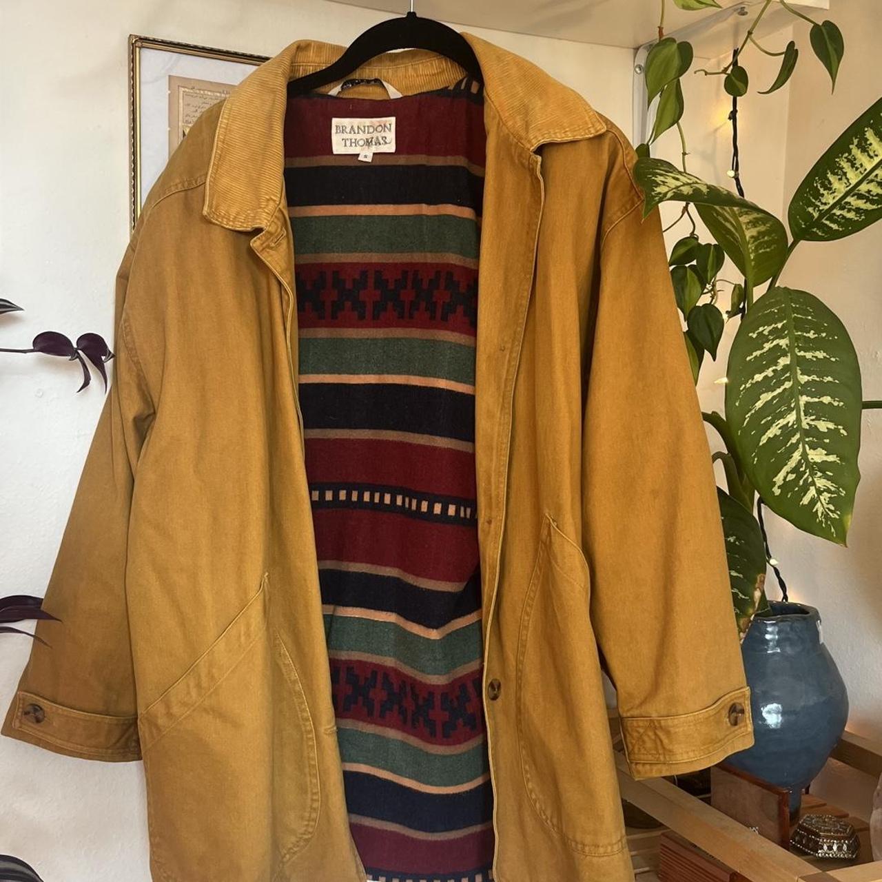 Super cute Mustard Yellow Jacket! Interior has a fun... - Depop