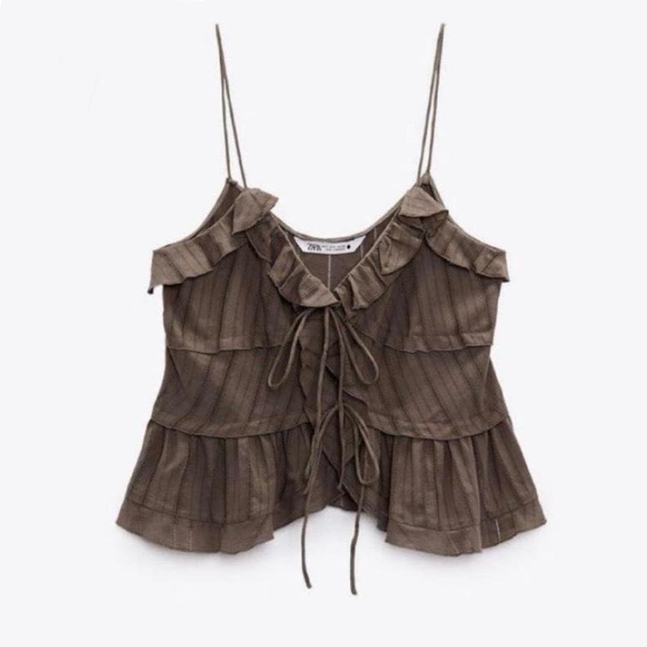 zara ruffled camisole - color: khaki - size: xs -... - Depop