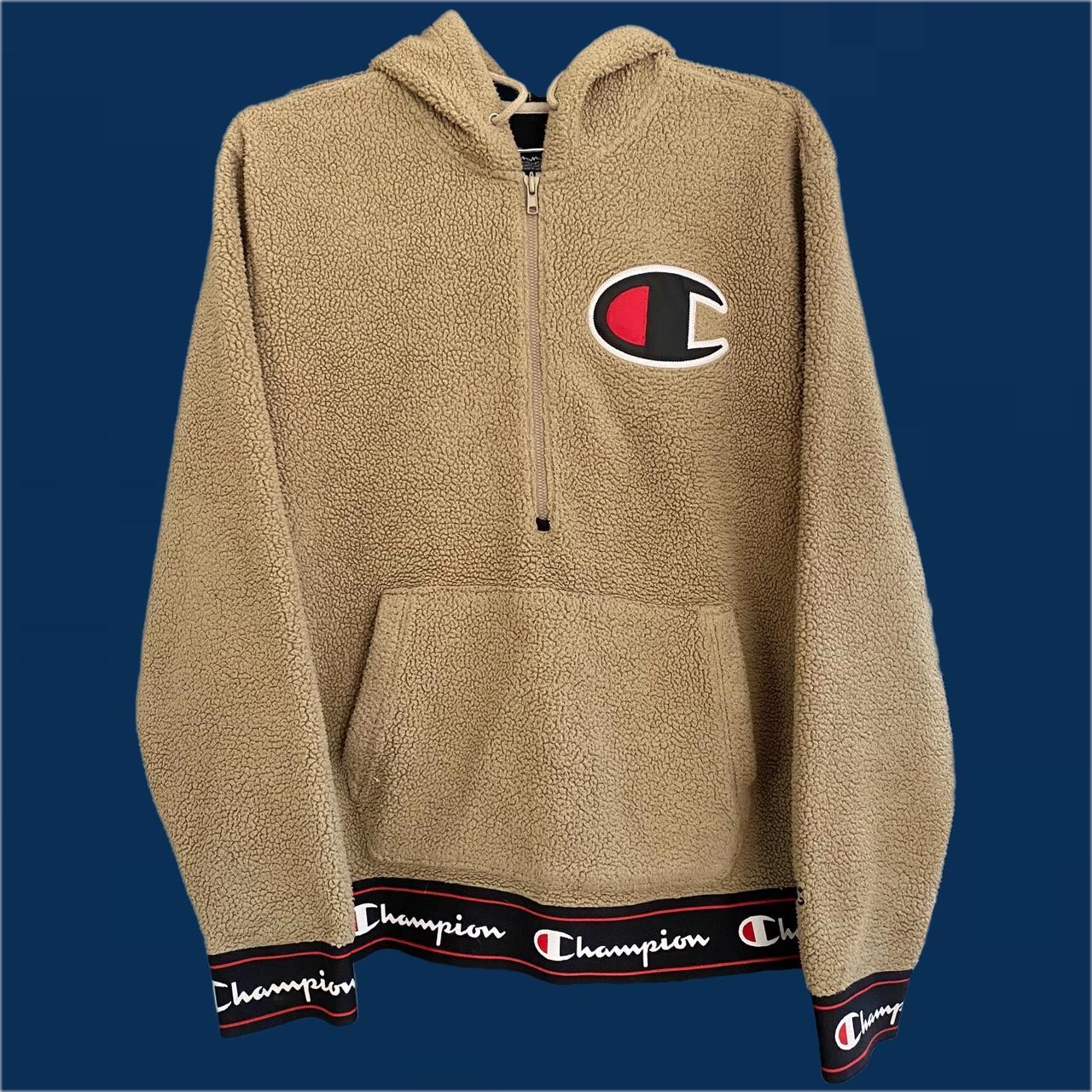 Champion Sherpa Hoodie Tan Size Large No tears or... - Depop