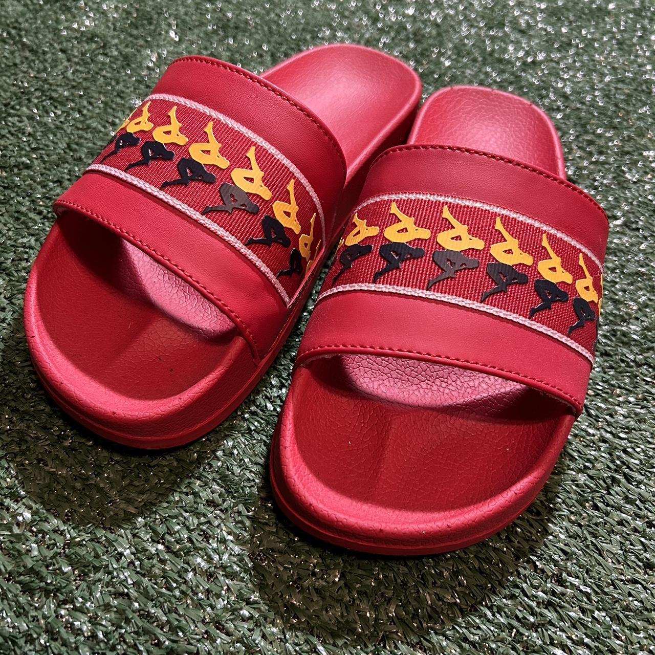 Kappa Men's Red and Yellow Slides | Depop