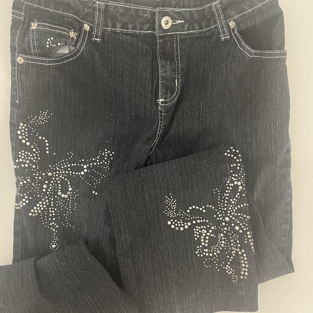 flared y2k blinged jeans #y2k #mcbling #2000s... - Depop
