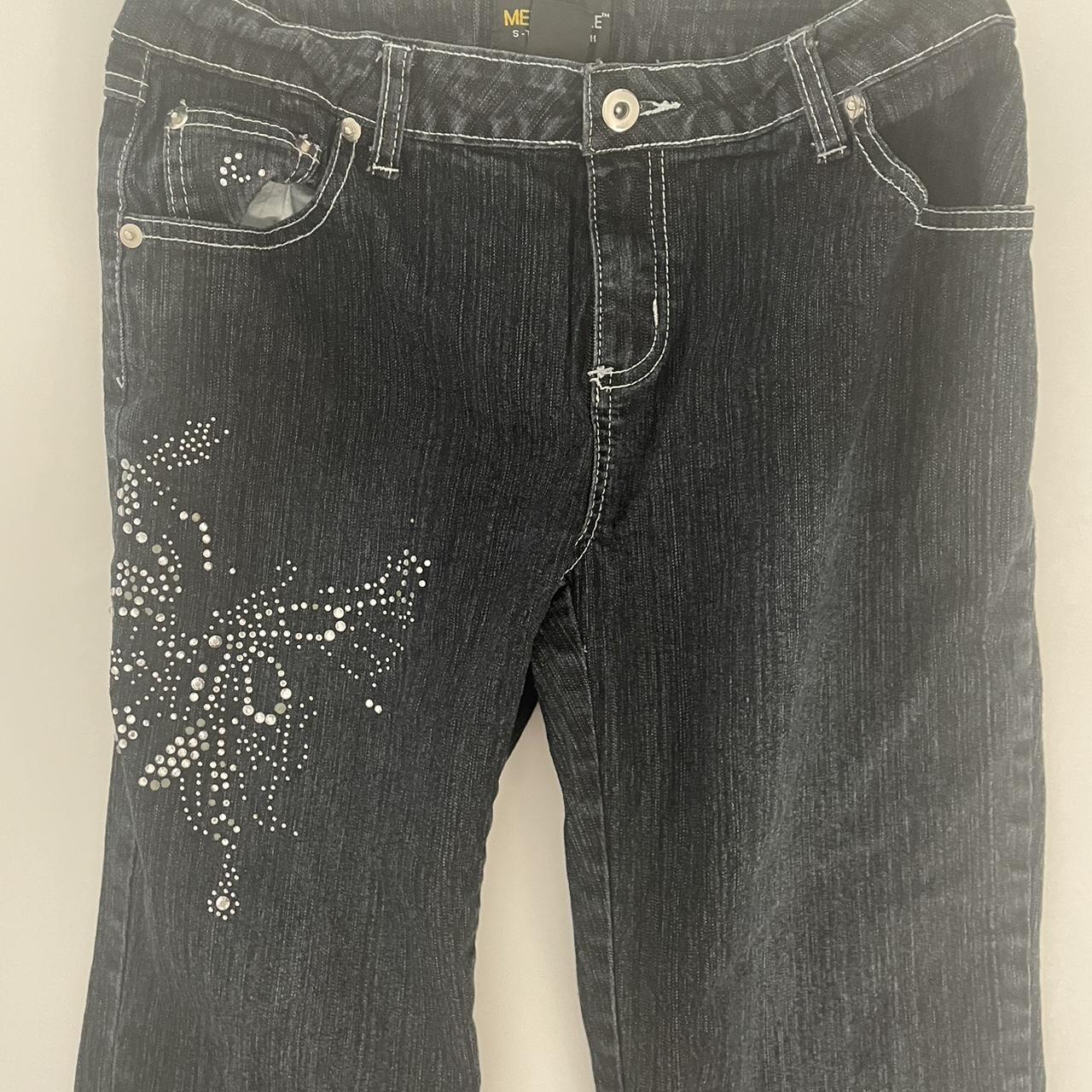 flared y2k blinged jeans #y2k #mcbling #2000s... - Depop