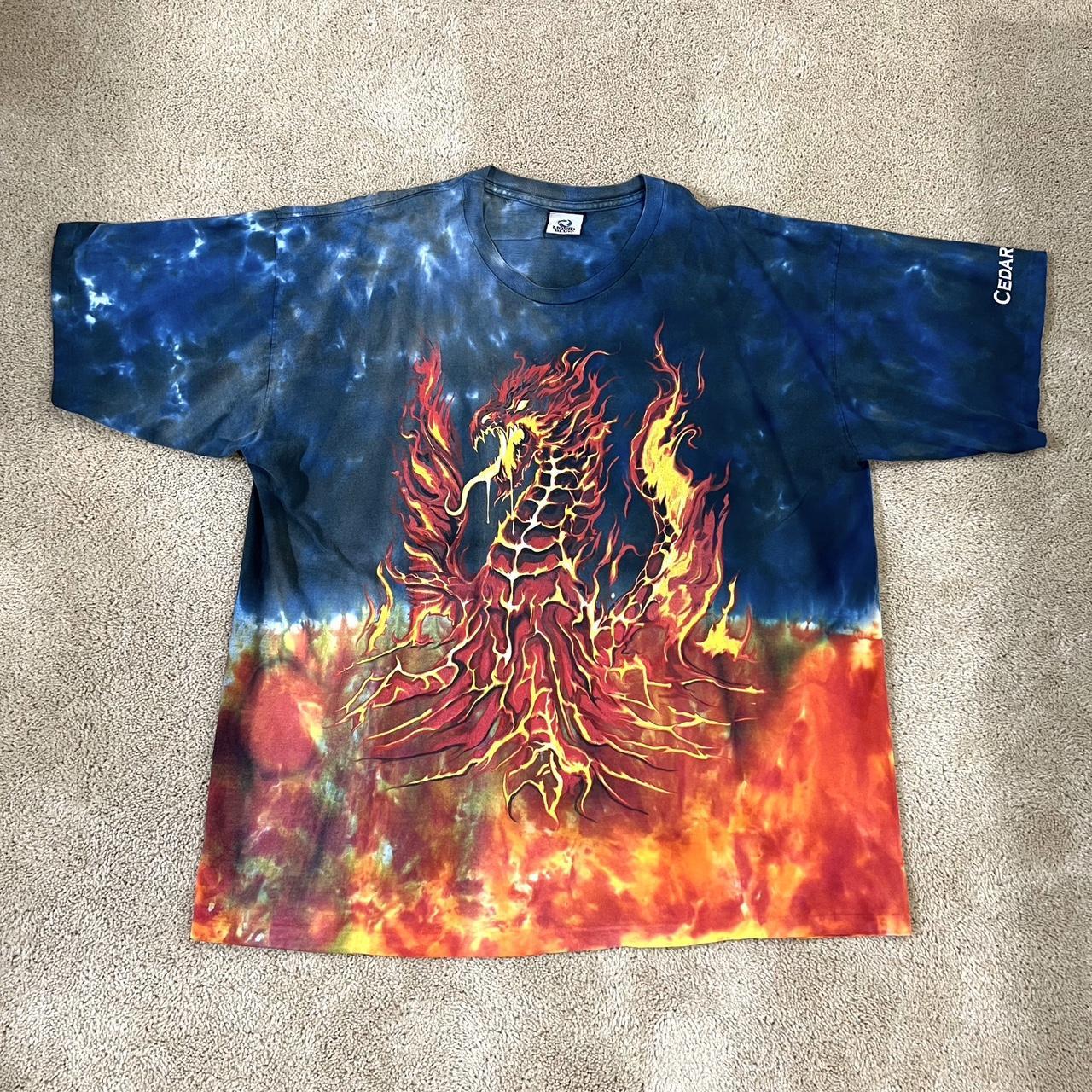 Vintage Liquid Blue Shirt Dragon Fire * can fit XL... - Depop