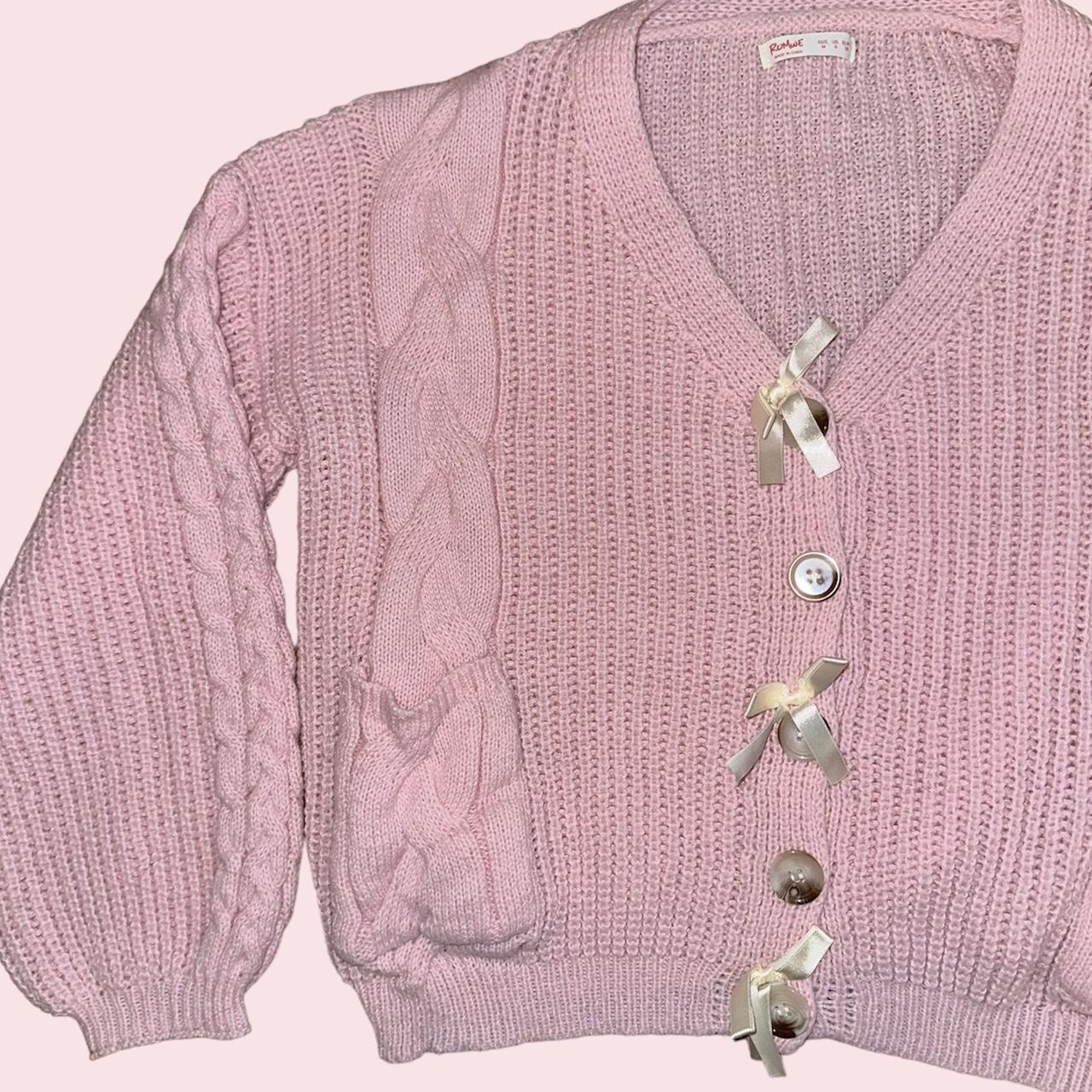 Pink coquette cardigan. Cardigan has bow and pockets... - Depop