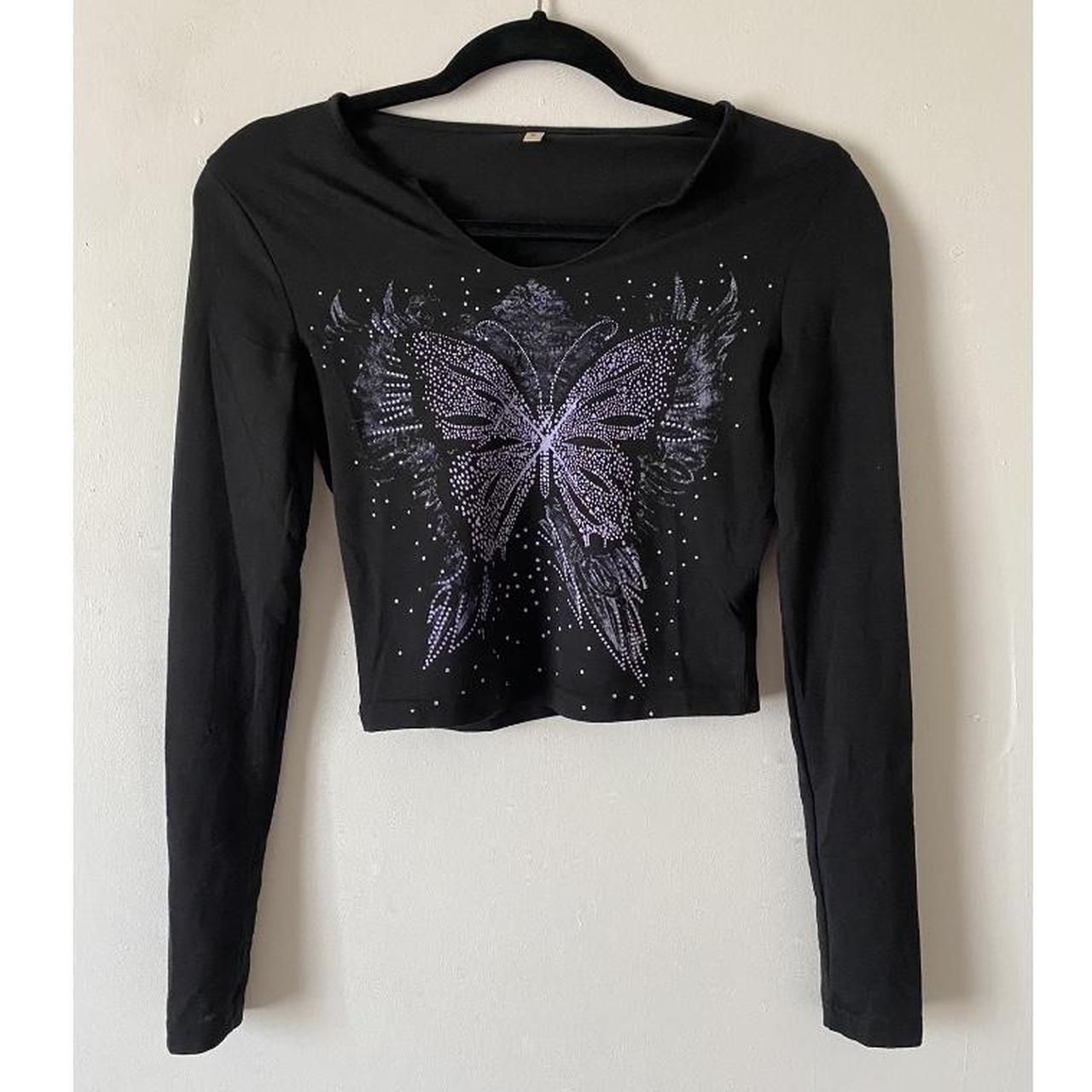 Y2k longsleeve butterfly top size small... - Depop