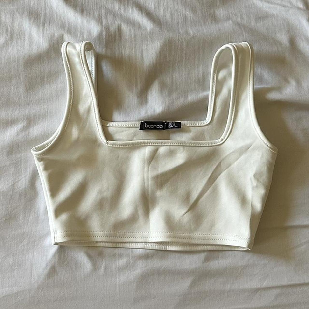 boohoo white crop tank top square neck (FREE... - Depop