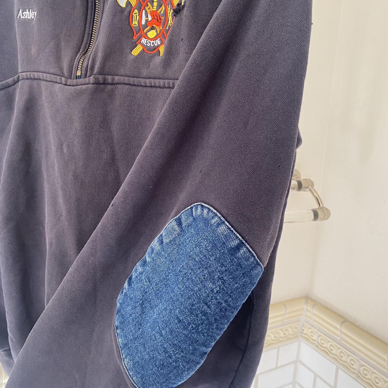 vintage firefighter faded denim patchwork quarter... | Depop