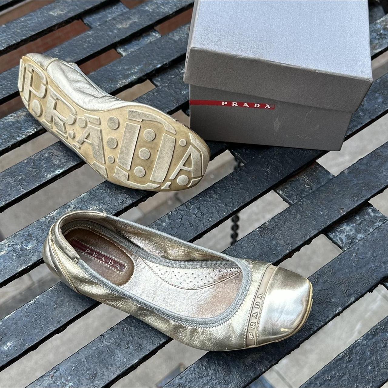 2000s PRADA SPORT gold leather ballet flats in size... - Depop