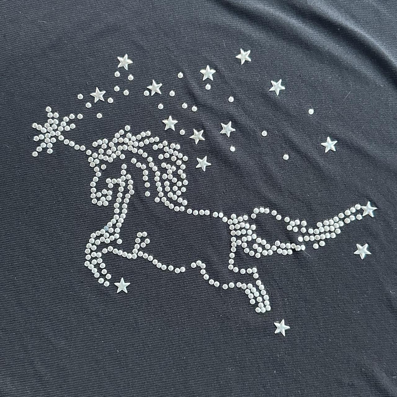 early 2000s mesh top with studded unicorn detailing... | Depop