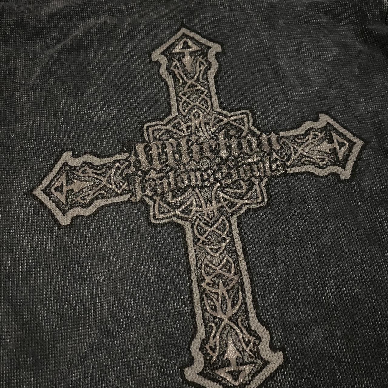 dark blue affliction long sleeve soft thin waffle... - Depop