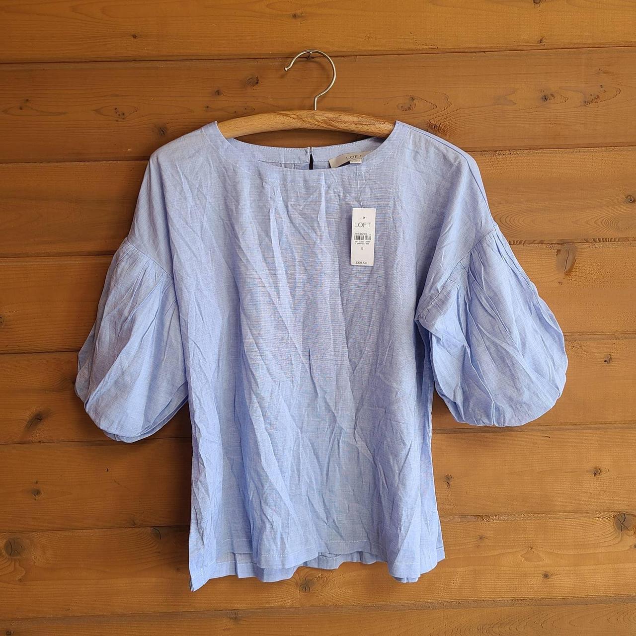 Loft Blue Puff Sleeve Blouse Small NWT Top Loose... - Depop