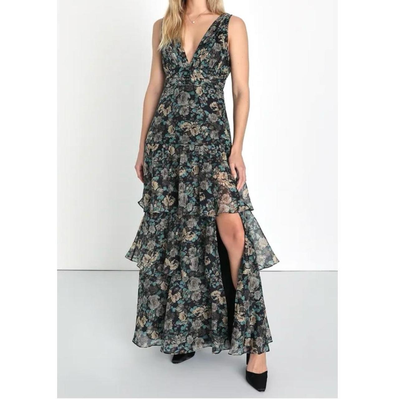 Beautiful chiffon ruffle dress from Lulus. Worn once... | Depop