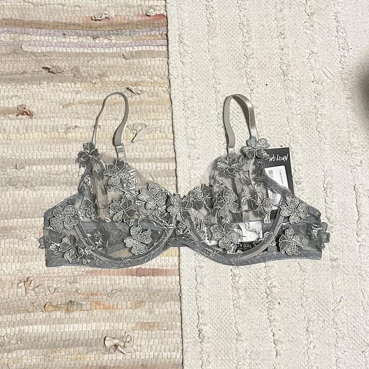 Nasty Gal floral embroidered mesh bra brand new... - Depop