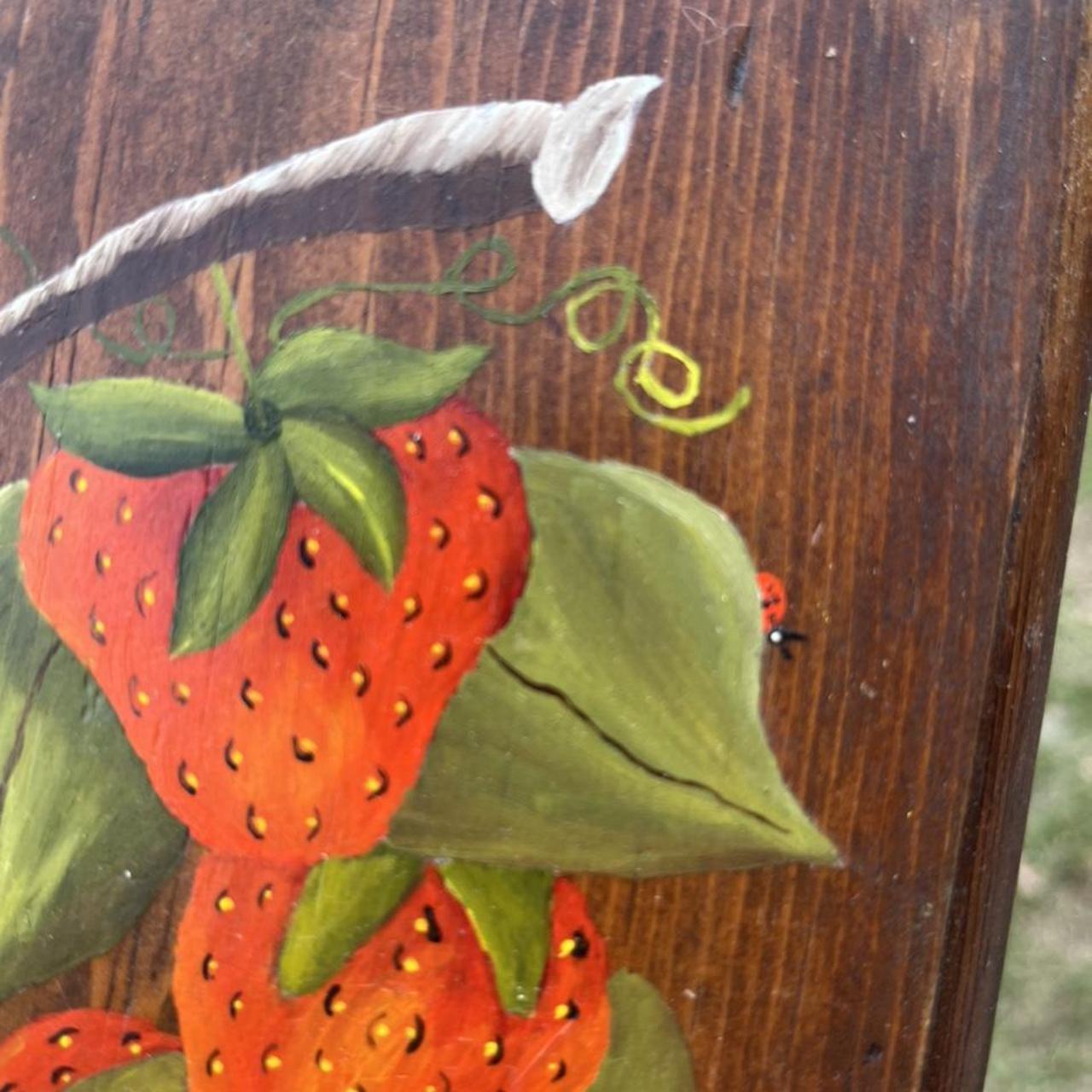 Handpainted Strawberry’s on Wood, peep the little... - Depop