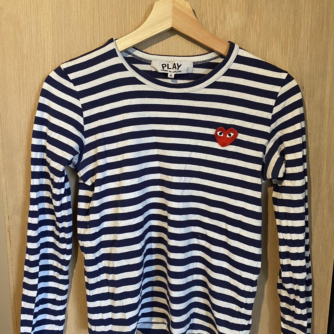 COMMES des GARÇONS PLAY navy striped long sleeve... - Depop